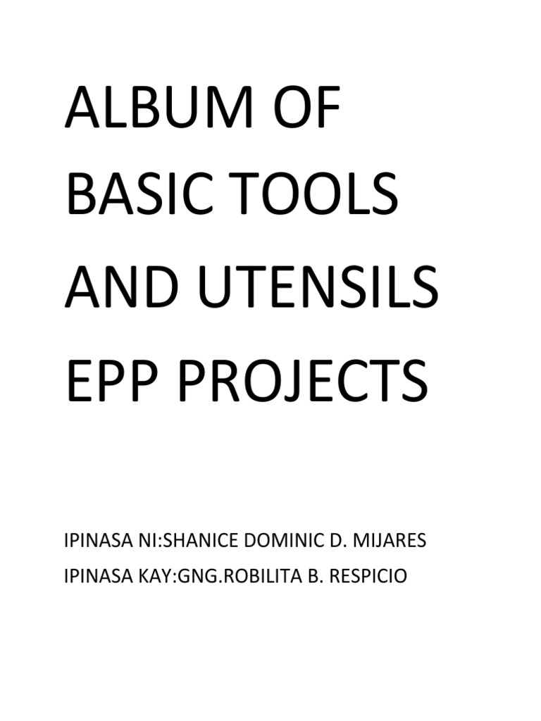 Basic Tools And Utensils For Epp Projects Pdf