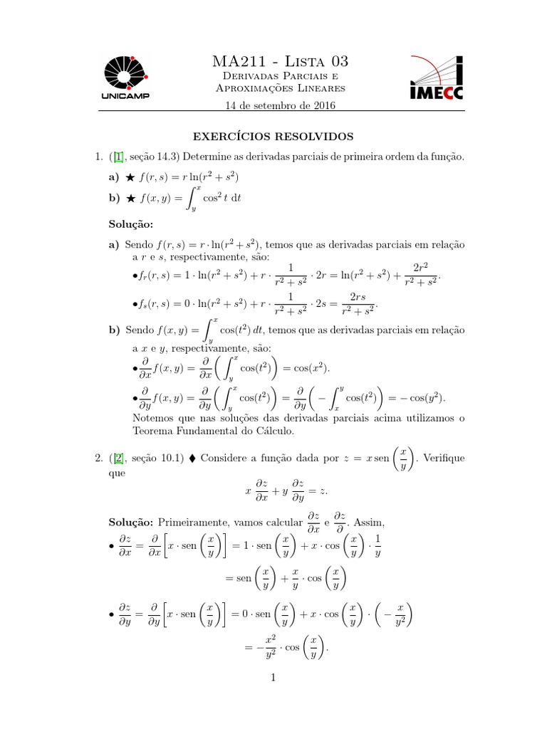 Derivadas Parciais: Exercícios Resolvidos | PDF | Derivado | Física Teórica