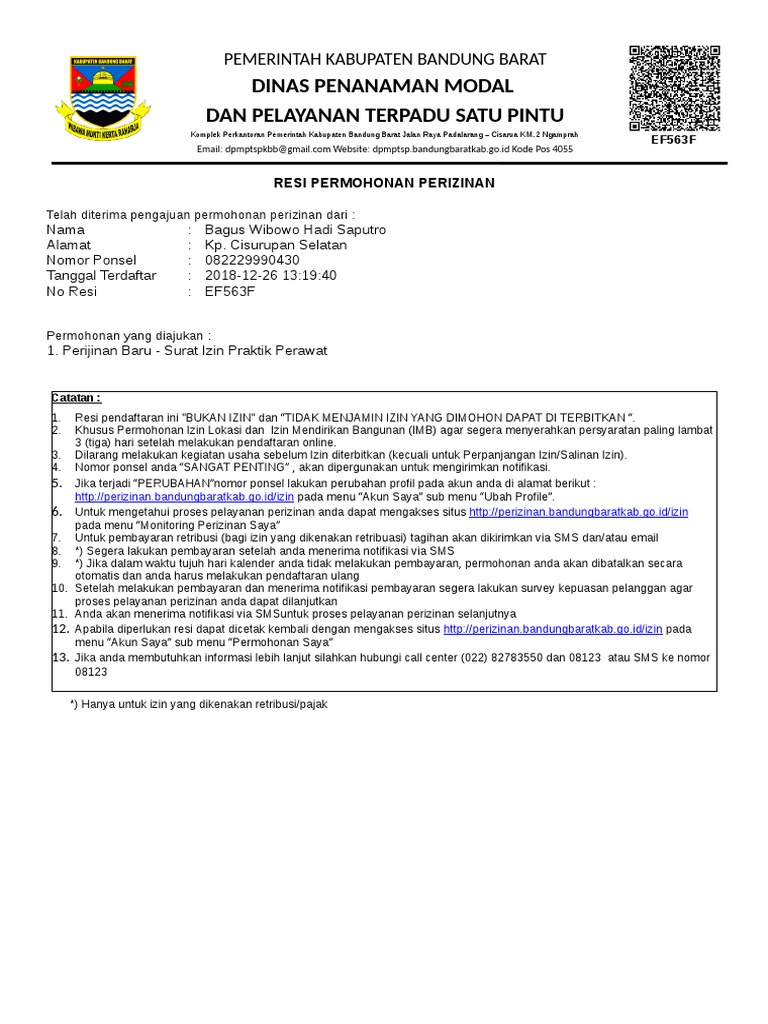 Resi Permohonan Izin IMB Online | PDF
