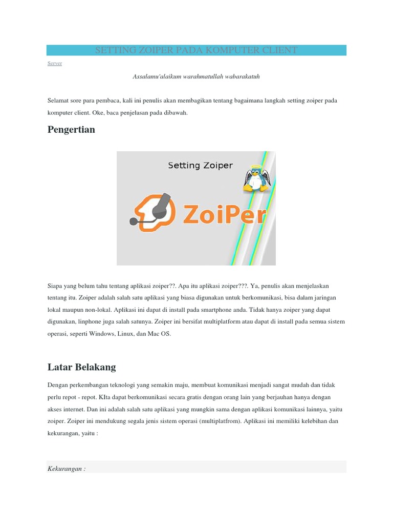 Panduan Setting Zoiper di PC Client | PDF