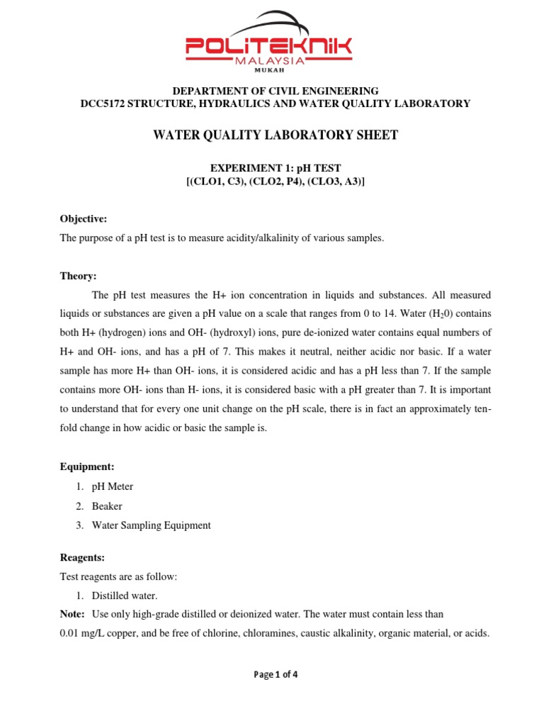 PH Test Lab Sheet | PDF | Ph | Water