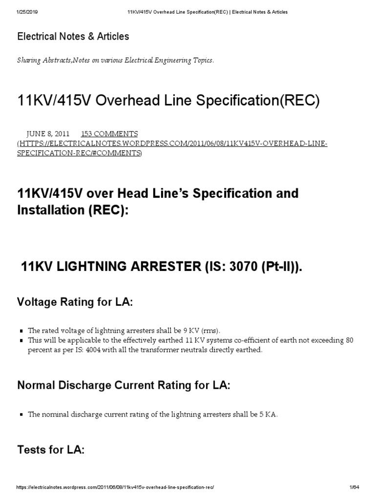 11KV - 415V Overhead Line Specification (REC) - Electrical Notes ...
