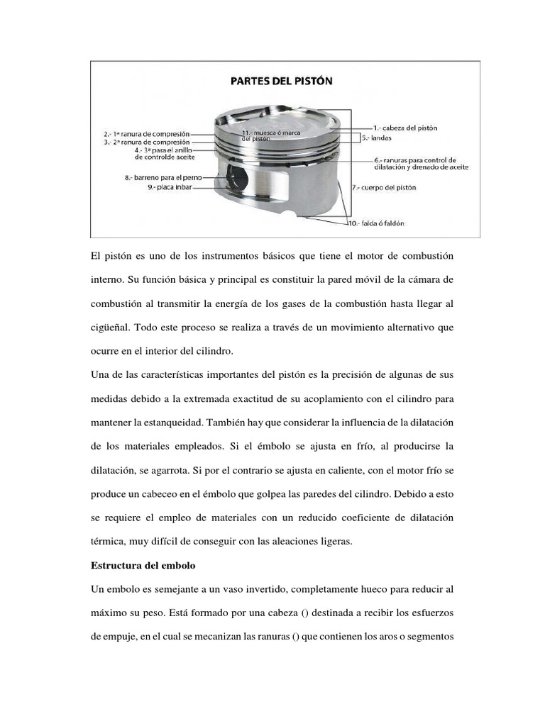 El Pistón | PDF | Pistón | Ingeniería mecánica