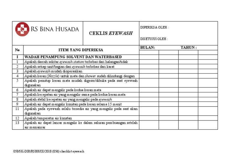 Checklist Eyewashchecklist Eyewash | PDF