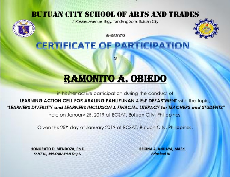 LAC Certificate 2019 | PDF