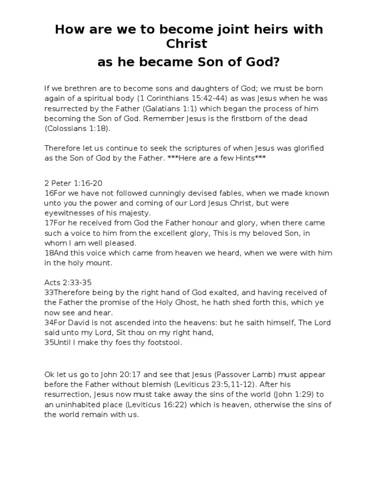 Becoming Joint Heirs with Christ | PDF | God The Father | Glory (Religion)