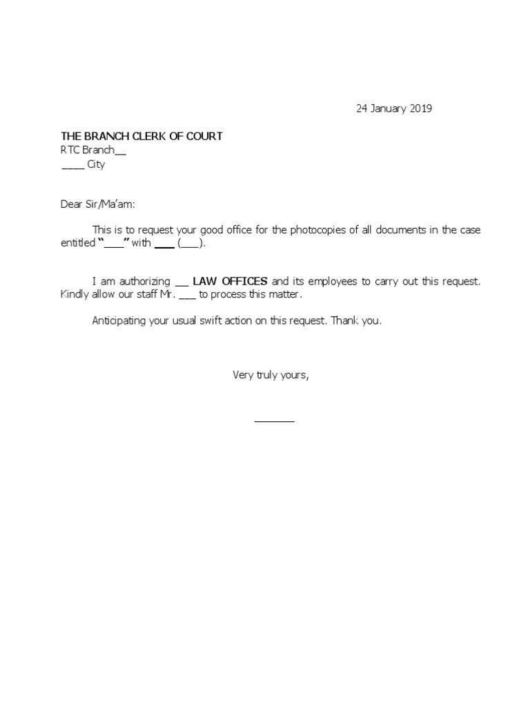 Authorization Letter for Court Documents | PDF
