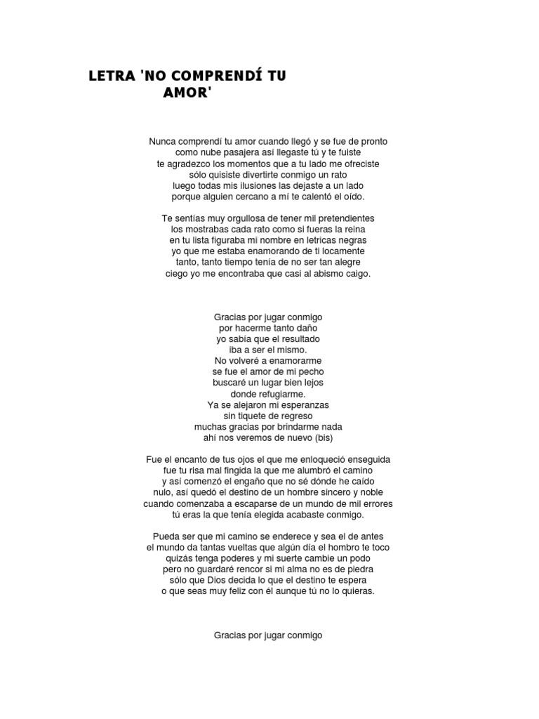 No Comprendi Tu Amor | PDF
