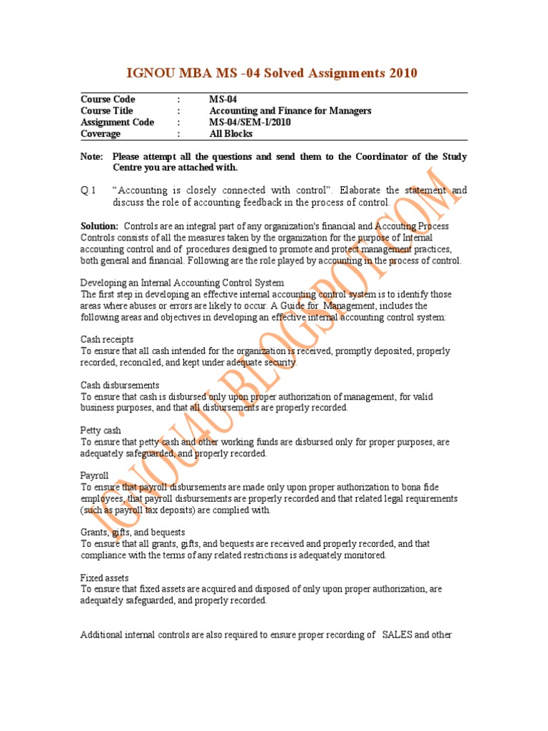 IGNOU MBA MS - 04 Solved Assignments 2010 | PDF | Finance & Money ...