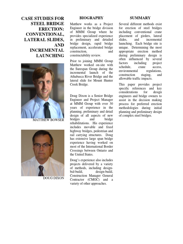 Case Studies For Steel Bridge Erection Conventional, Lateral Slides and ...