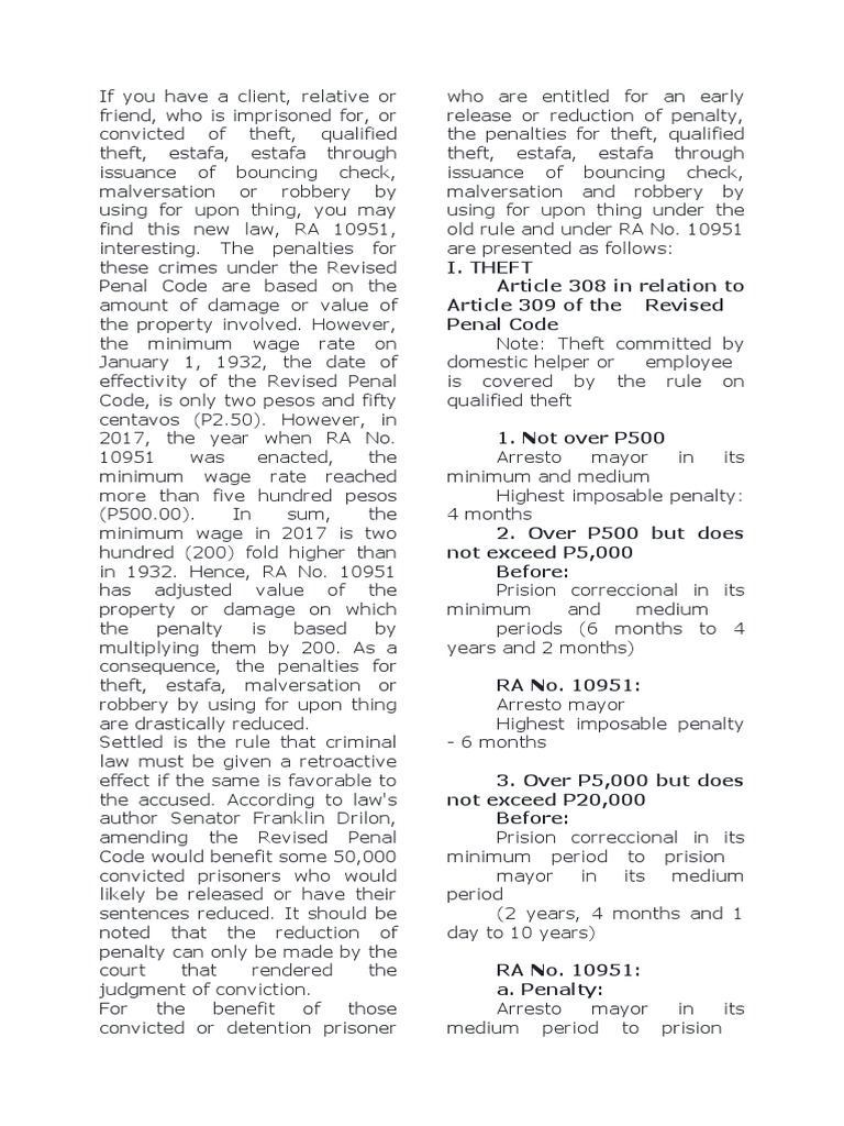 I. Theft Article 308 in Relation To Article 309 of The Revised Penal ...