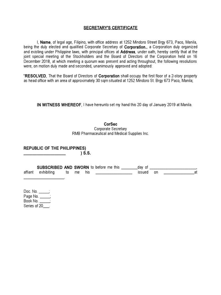 Secretary's Certificate 2 | PDF