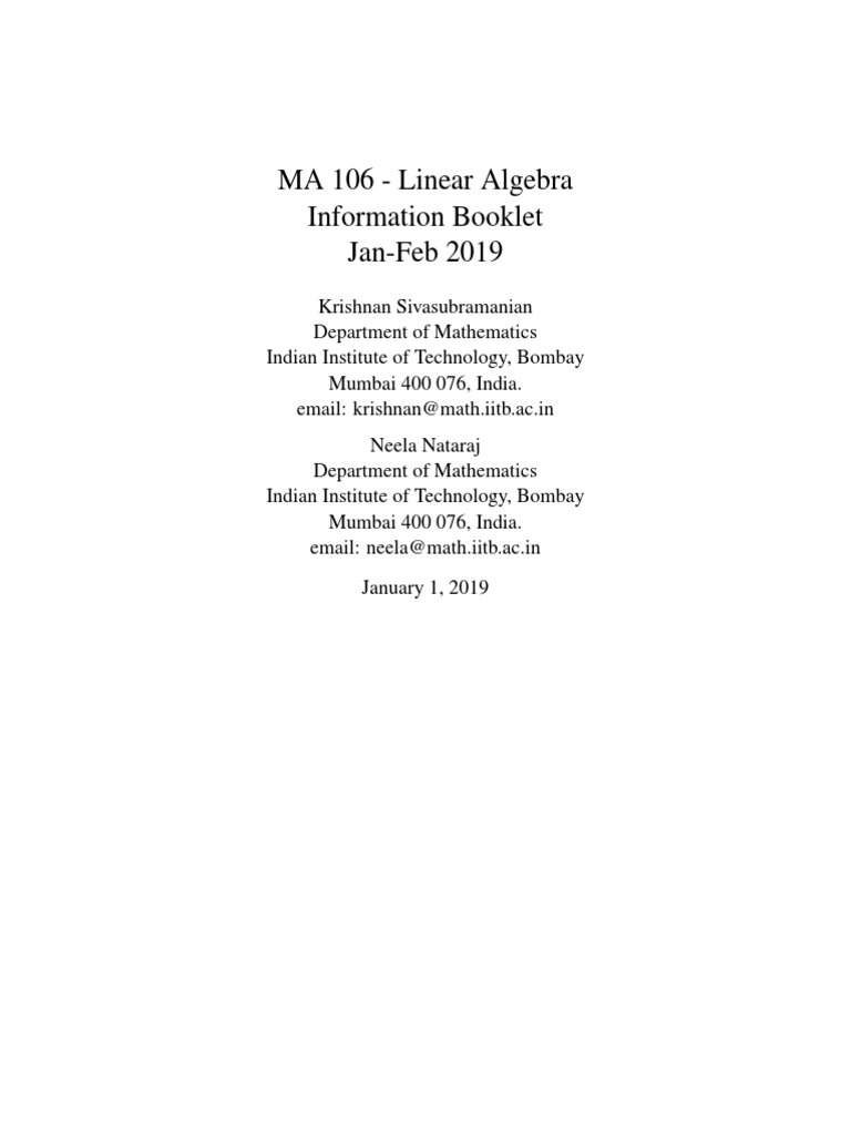 MA 106 Linear Algebra Course Guide | PDF
