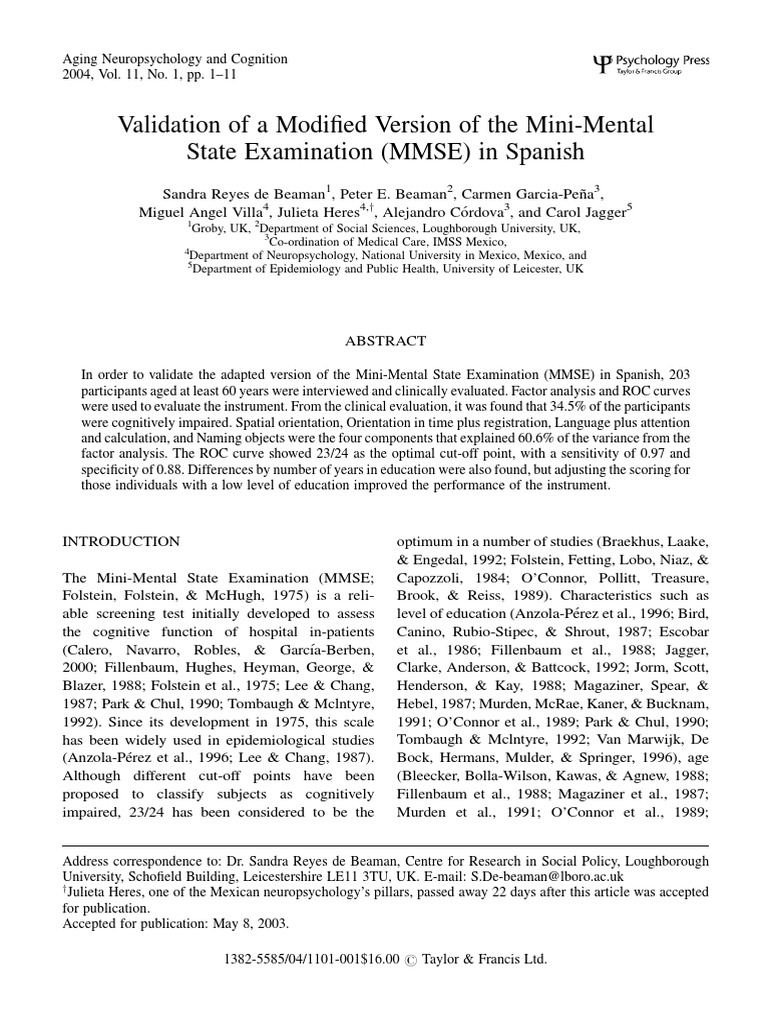Reyes Et Al. (2004) - Validation of A Modified Version of The Mini ...