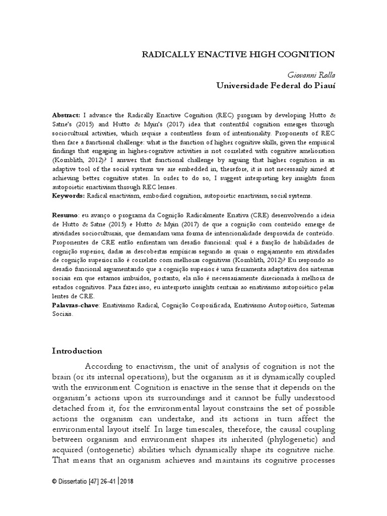 Radically Enactive High Cognition PDF | PDF | Thought | Epistemology