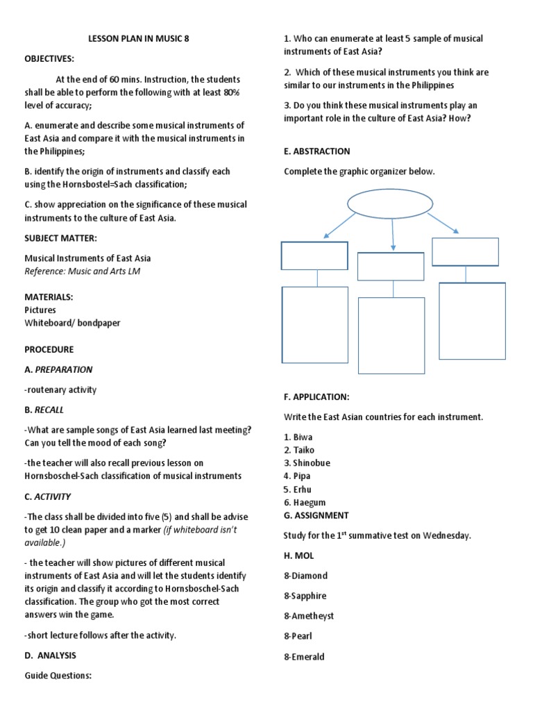 Lesson Plan in Music 8 | PDF | Lesson Plan | Musical Instruments