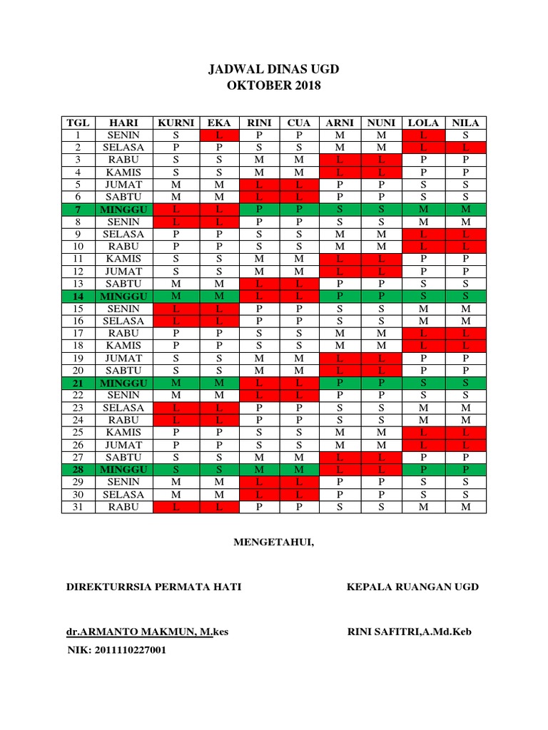 Jadwal Dinas | PDF