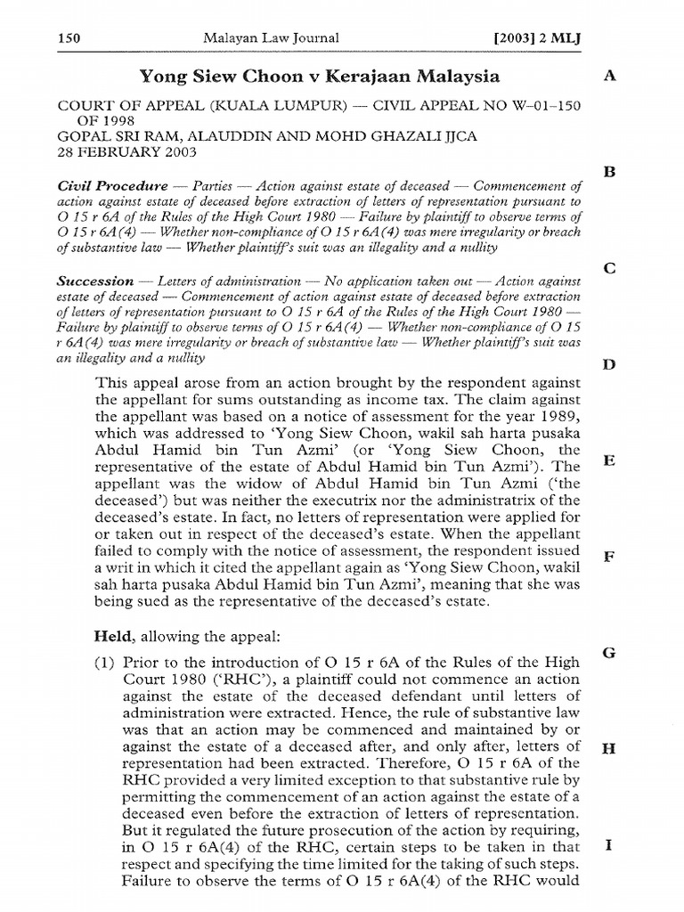 Yong Siew Choon V Kerajaan Malaysia - (2003) | PDF