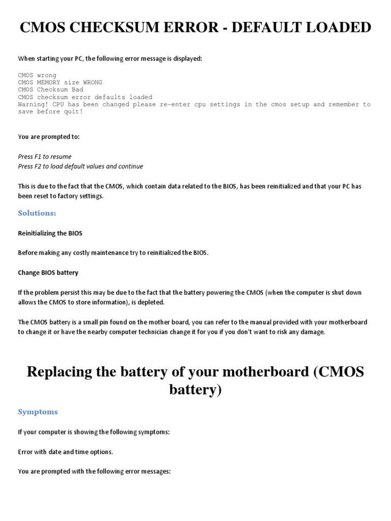 Cmos Check Sum Error | PDF | Bios | Electrical Engineering