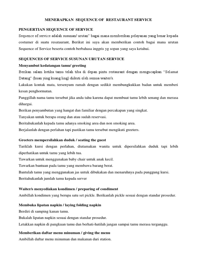 Menerapkan Sequence of Restaurant Service | PDF