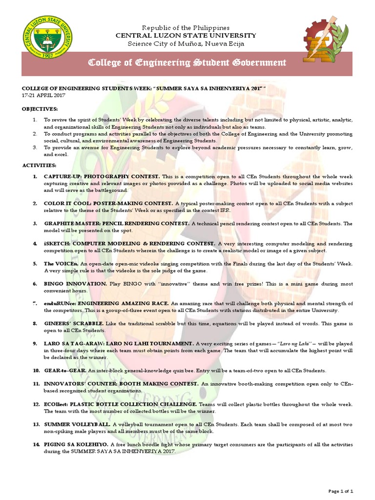 Students Week Activities | PDF | Engineering