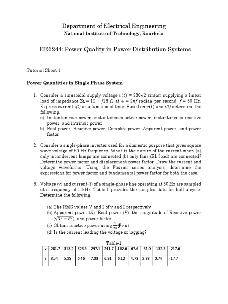 PQ Assignment1 2019 | PDF | Ac Power | Electrical Engineering
