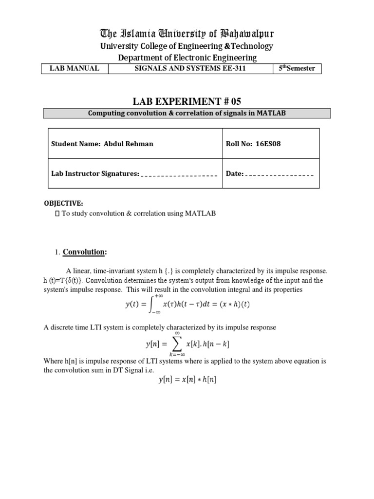 LAB-05 EE-311 Signal and Systems PDF | PDF | Signal Processing | Applied Mathematics