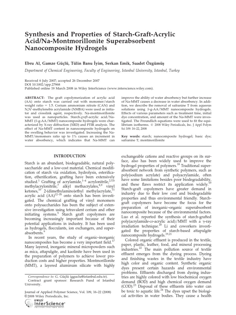 Synthesis and Properties of Starch-Graft-Acrylic Acid/Na ...