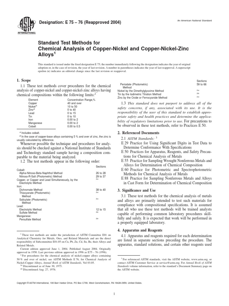 Chemical Analysis of Copper-Nickel and Copper-Nickel-Zinc Alloys | PDF ...