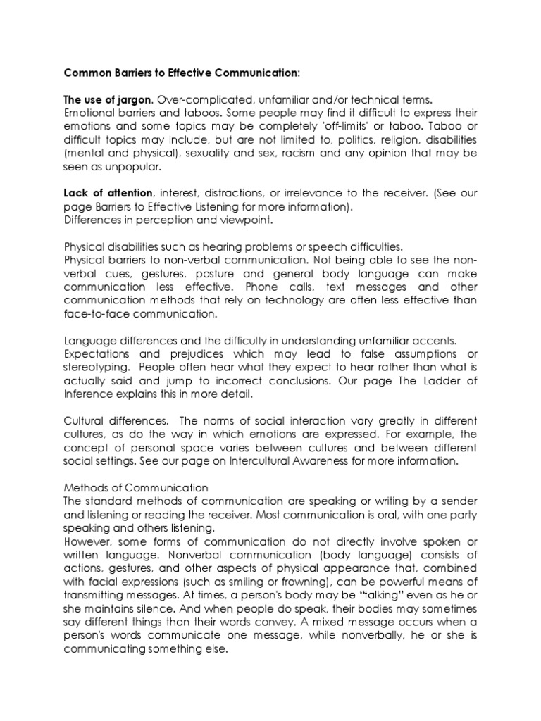 Common Barriers To Effective Communication | PDF | Nonverbal ...