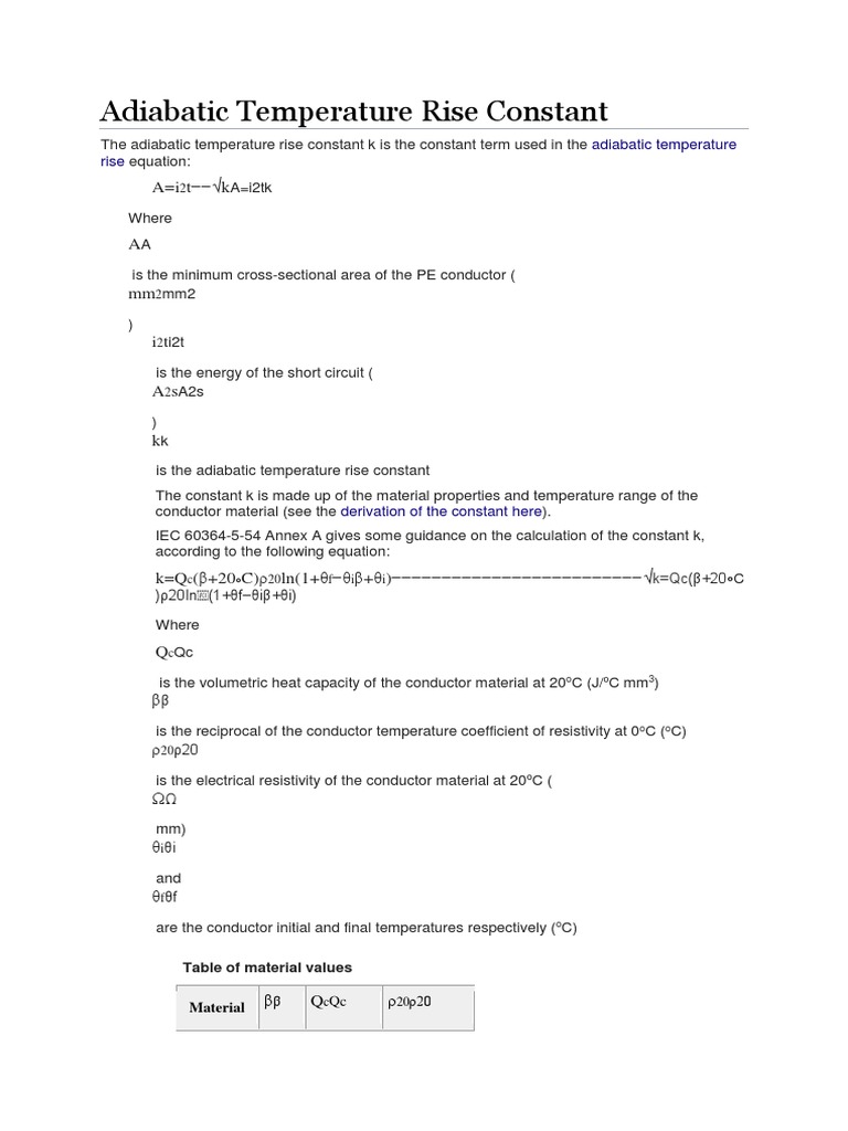 Adiabatic Temperature Rise Constant | PDF | Electrical Resistivity And ...