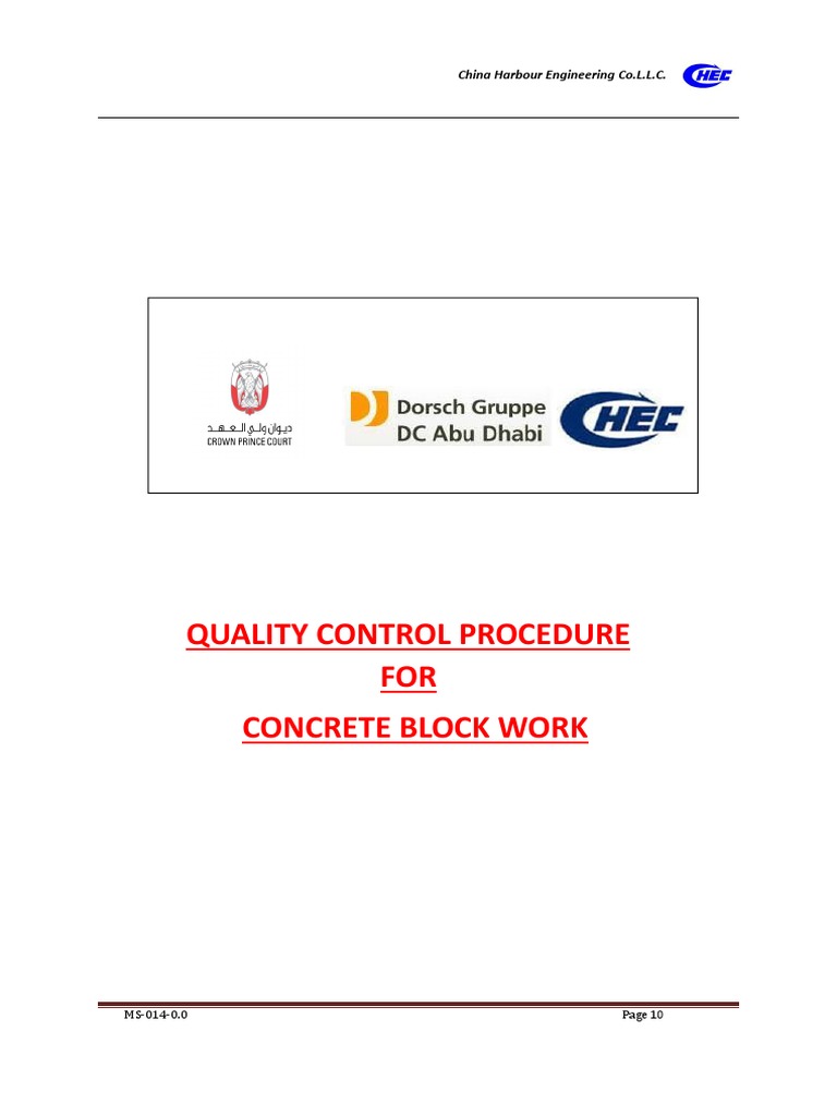 Quality Control Procedure | PDF | Concrete | Masonry
