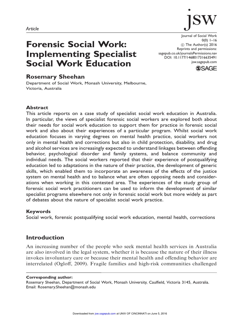 Forensic Social Work: Implementing Specialist Social Work Education ...