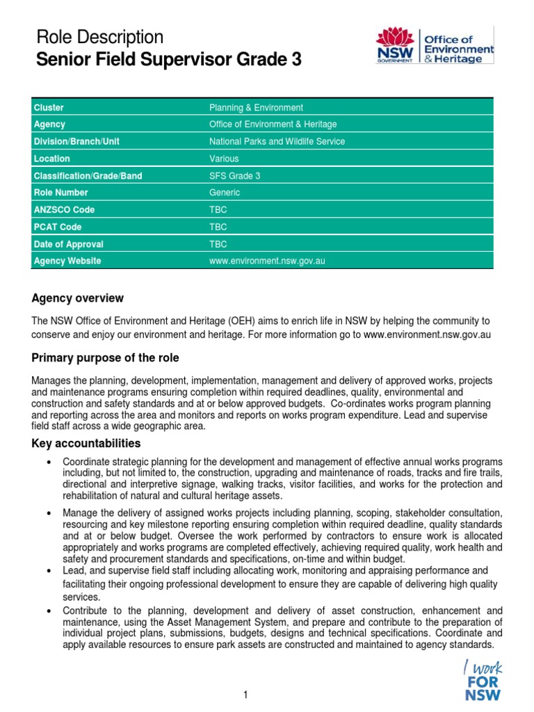 Senior Field Supervisor Grade 3 | PDF | Goal | Regulatory Compliance