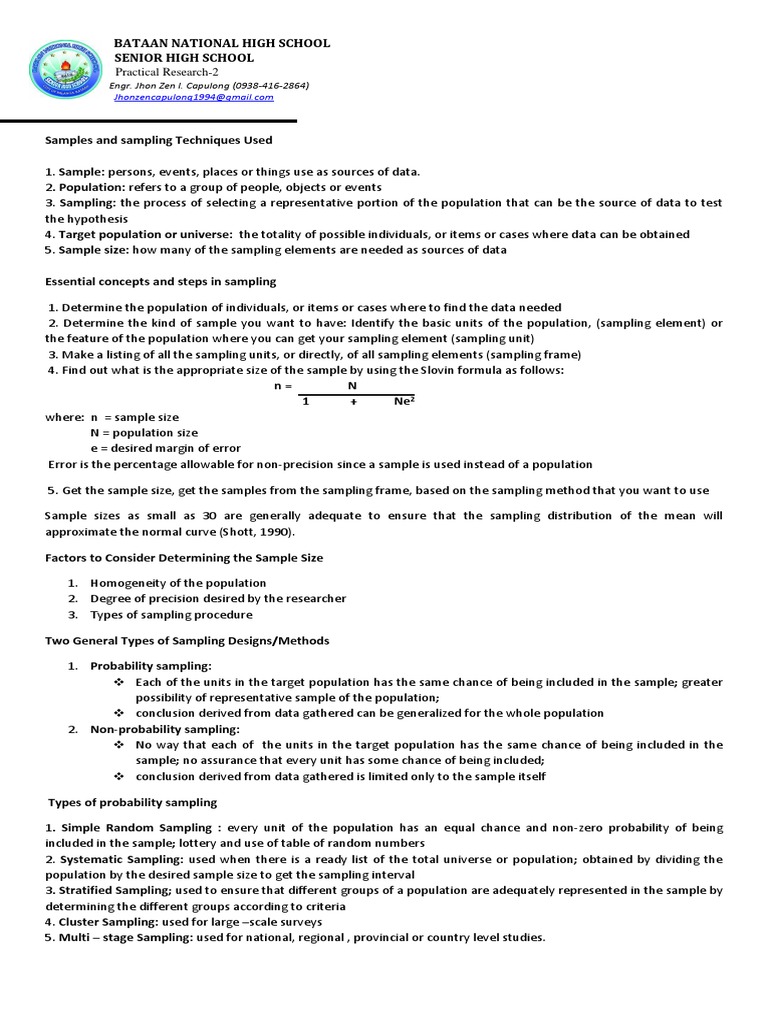 Practical Research Samples and Sampling Techniques Used | PDF ...