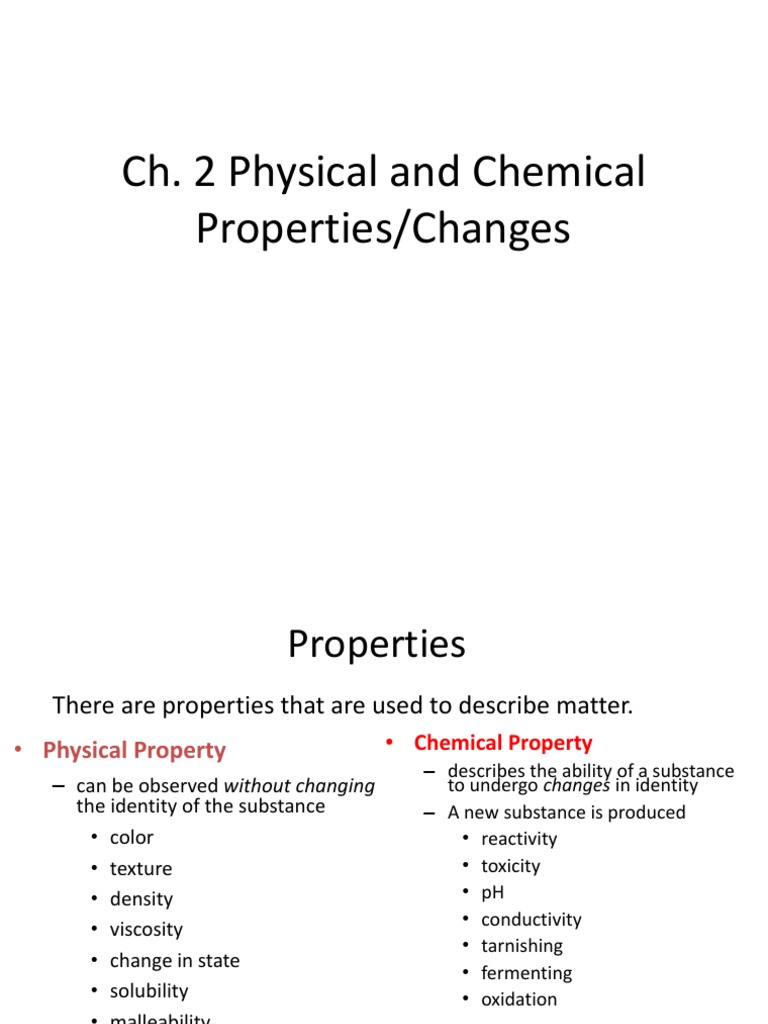 Ch. 2 Physical and Chemical Properties | PDF | Chemical Substances ...
