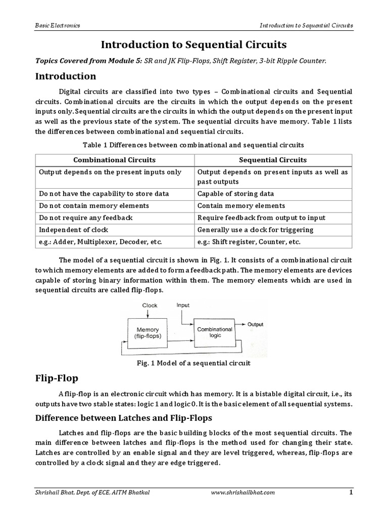 Basic Electronics (18ELN14/18ELN24) - Introduction To Sequential Circuits (Module 5) | PDF