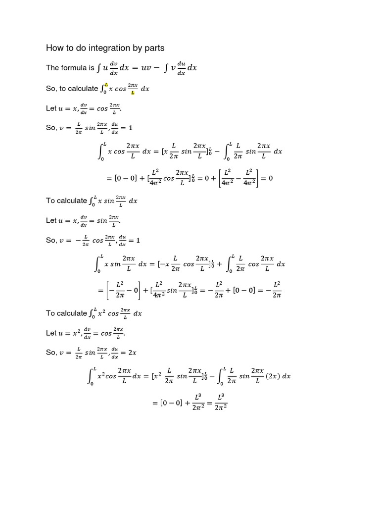 Integration by Parts: Formulas, Examples, and Applications to Quantum ...