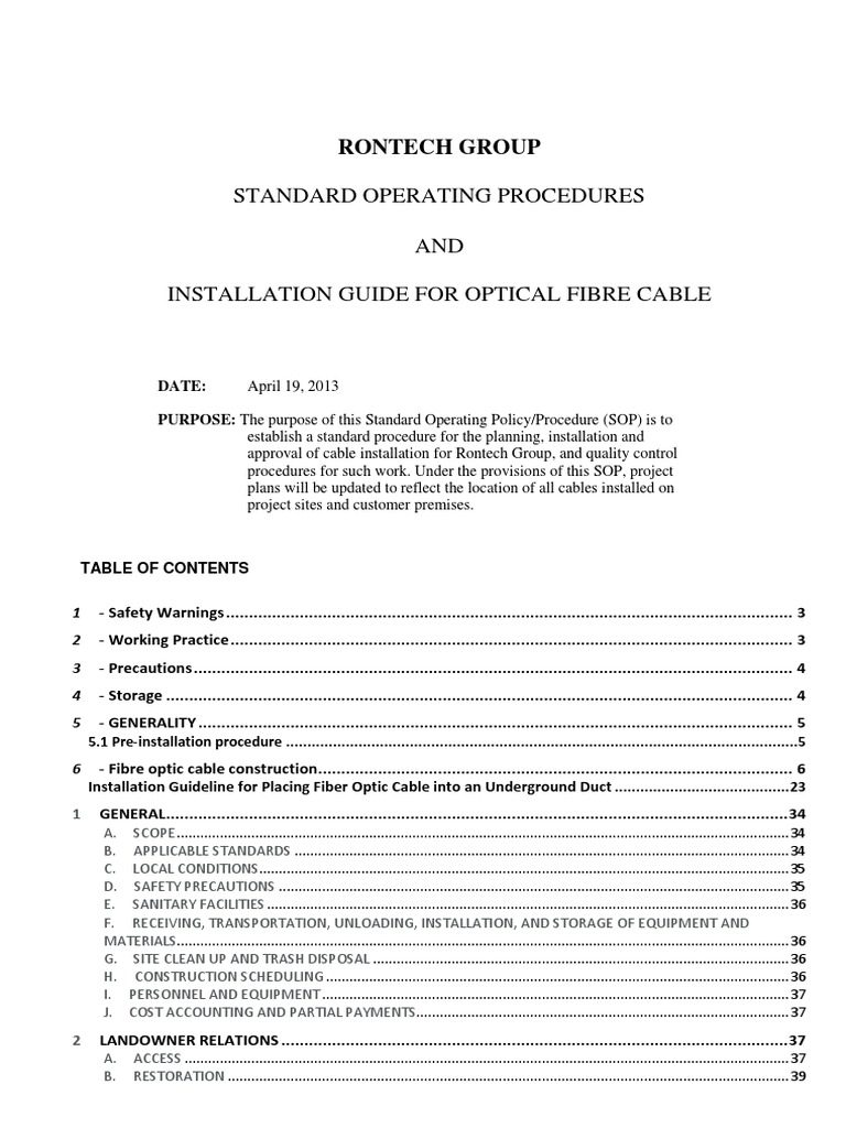 Sample Standard Operating Procedures | PDF | Optical Fiber | Duct (Flow)