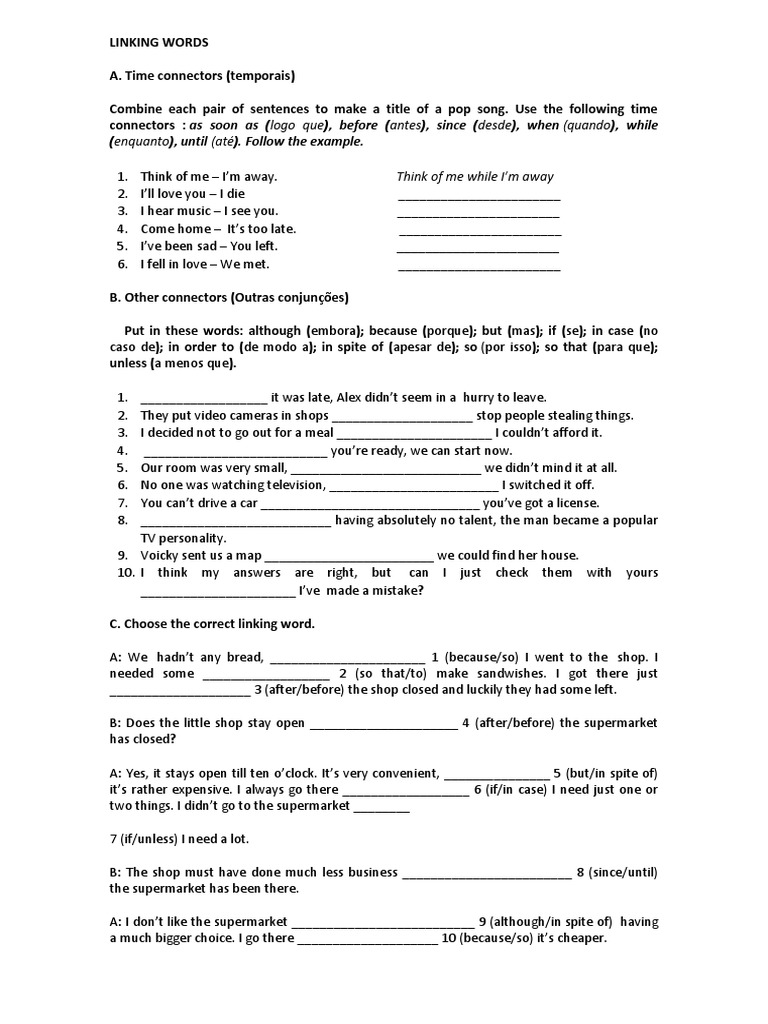 linking words ficha | PDF | Leisure