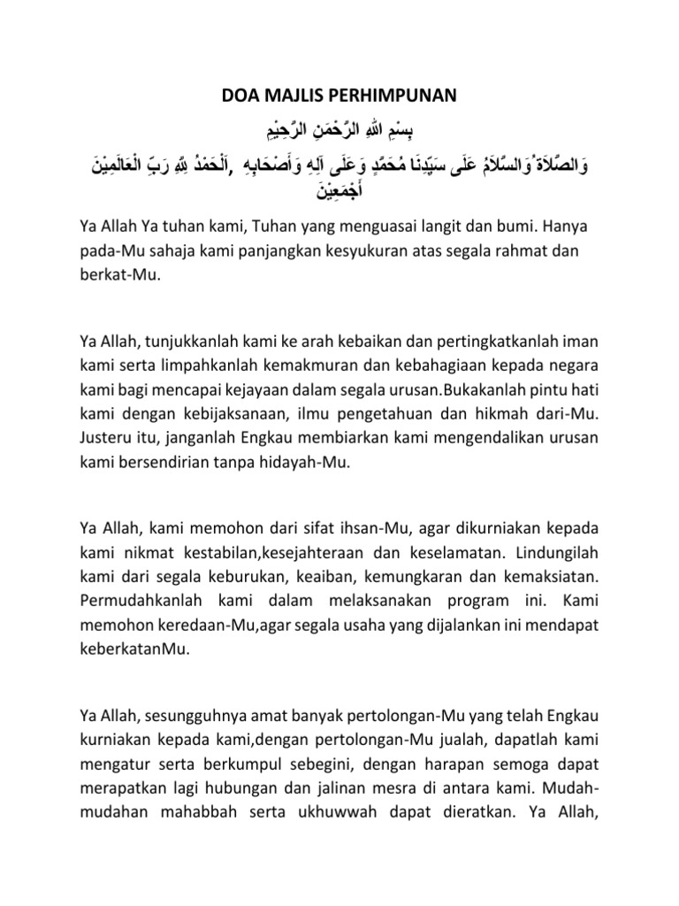 Doa Pembuka Majlis | PDF