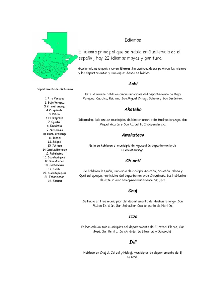 Idiomas de Guatemala Con Su Departamento | PDF | Pueblos mayas ...