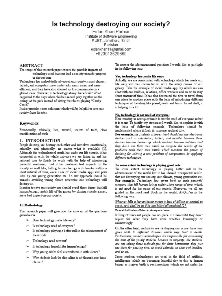 Is Technology Destroying Our Society? | PDF | Human | Society