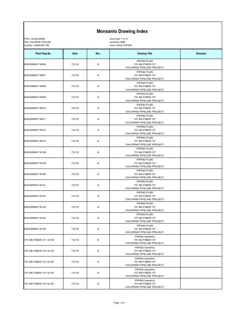 EAC00068 Drawing List | PDF