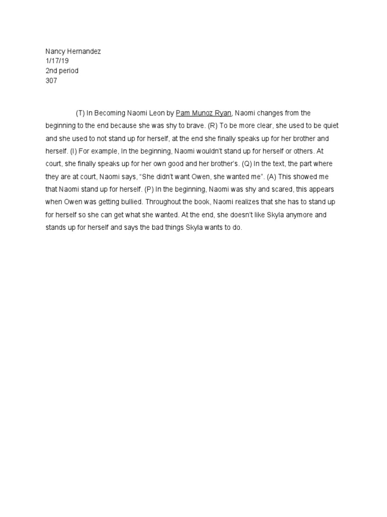 Becoming Naomi Leon Project Paragraphs | PDF