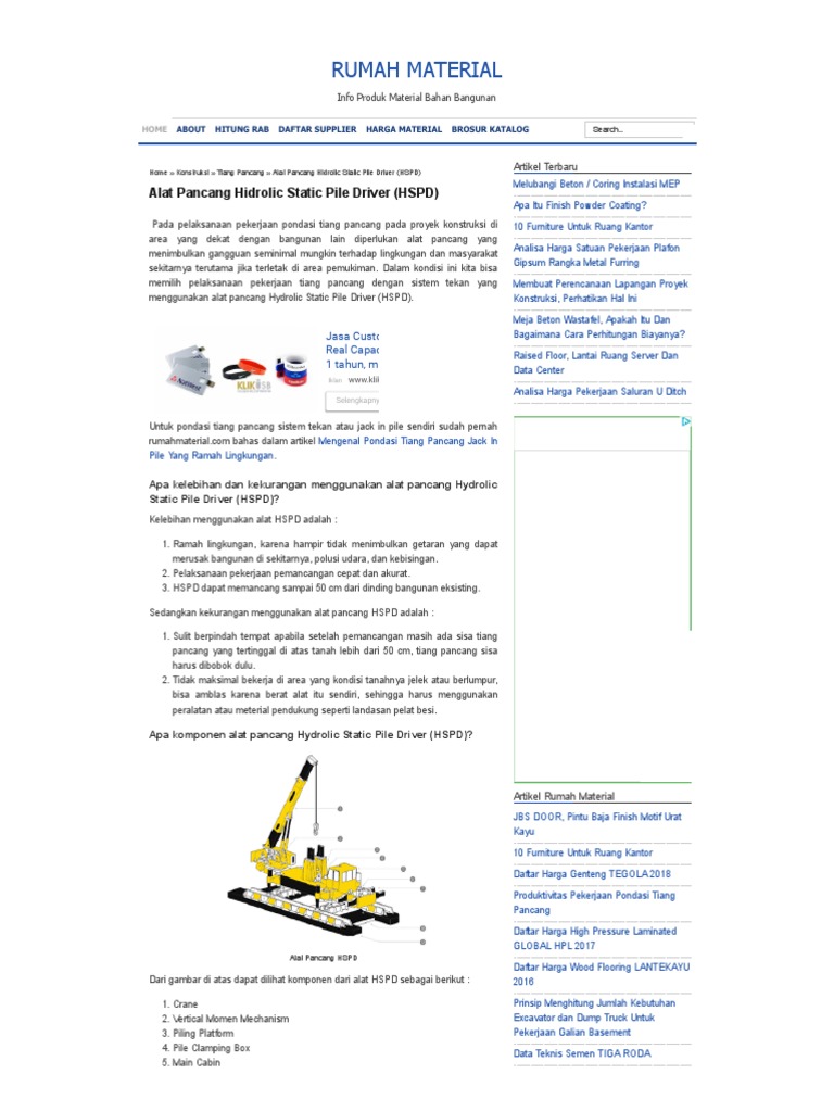 Alat Pancang Hidrolic Static Pile Driver (HSPD) - Rumah Material | PDF