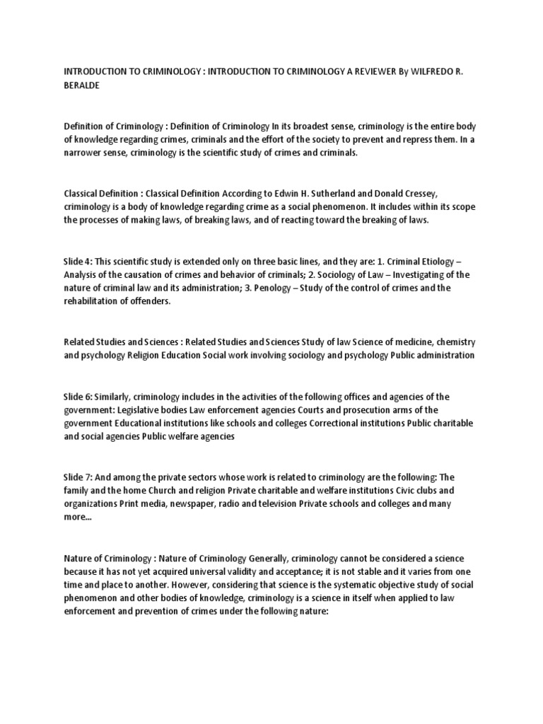Overview of Criminology Concepts | PDF | Criminology | Crime & Violence