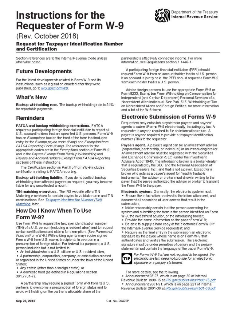 Instructions For The Requester of Form W-9: (Rev. October 2018) | PDF ...