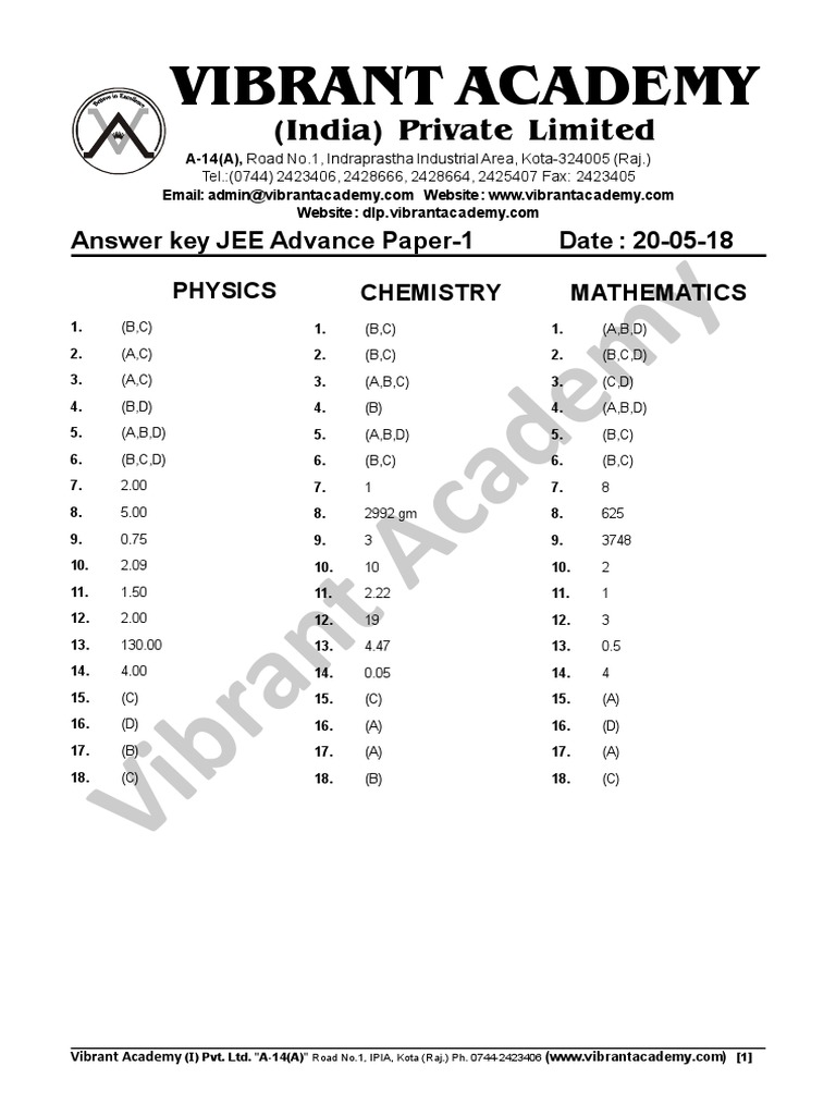 JEE Advance Paper-1 | PDF | Solution | Chemical Bond