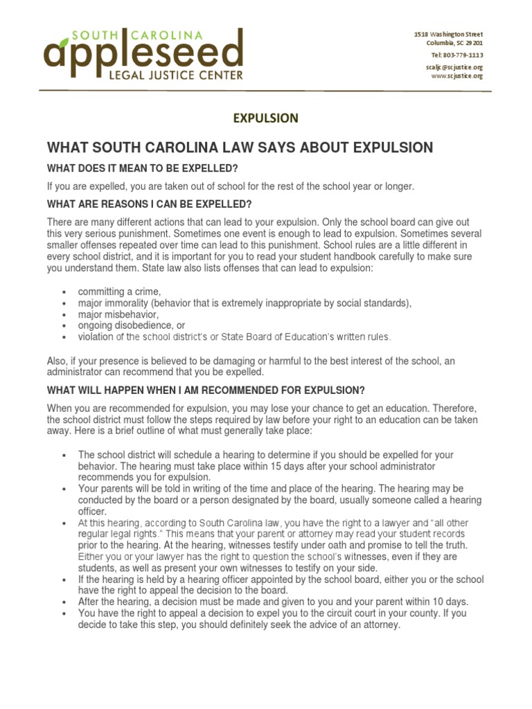 What South Carolina Law Says About Expulsion | PDF